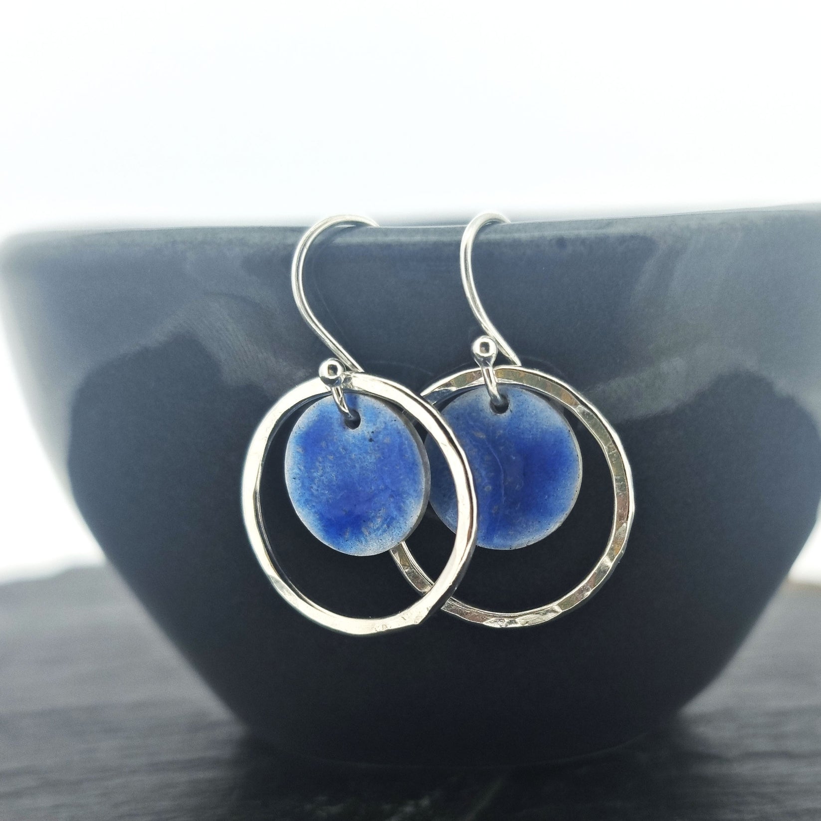 Silver dark blue Nebula circle drop earrings – Mijoux Creations