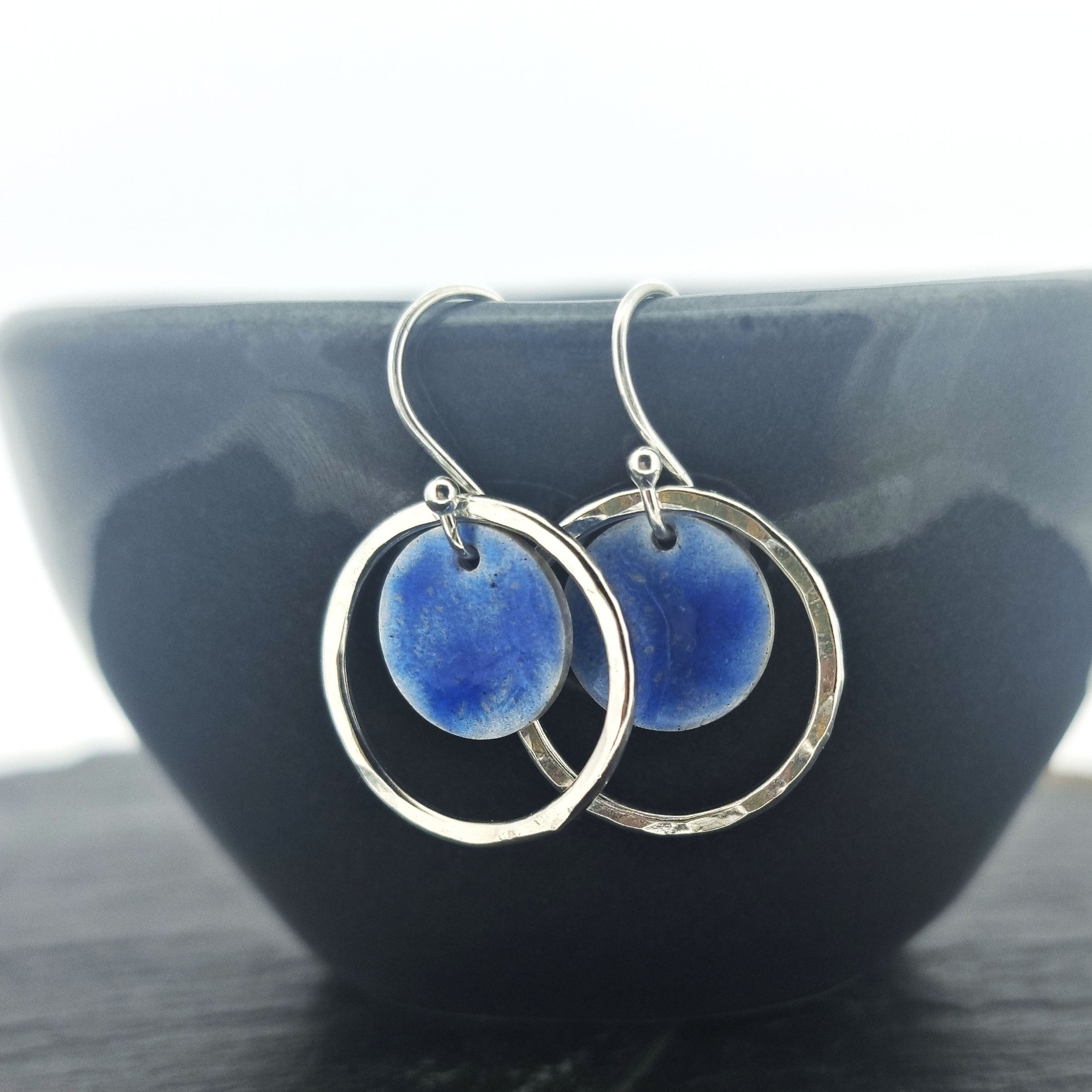 Nebula Circle Drop Earrings - Handmade Silver & Blue Enamel | Mijoux ...