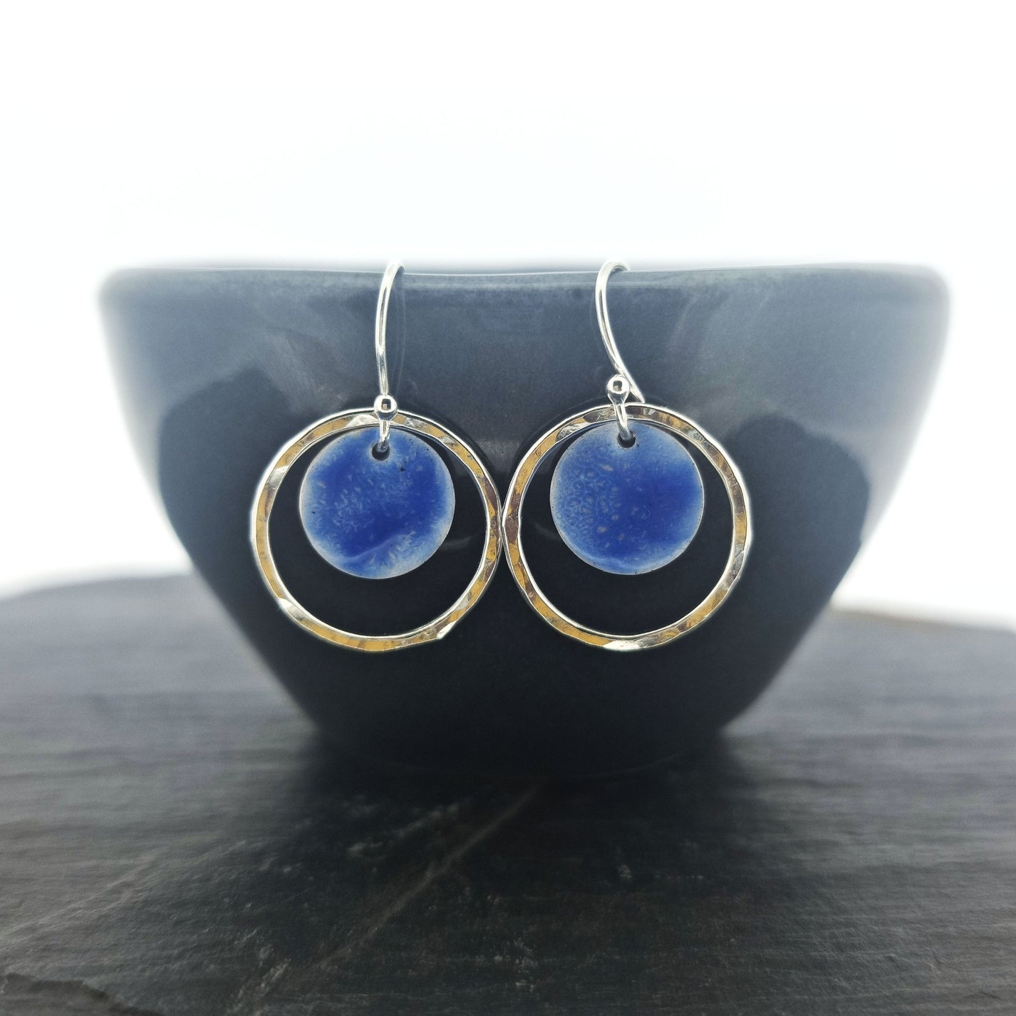 Nebula Circle Drop Earrings - Handmade Silver & Blue Enamel | Mijoux ...